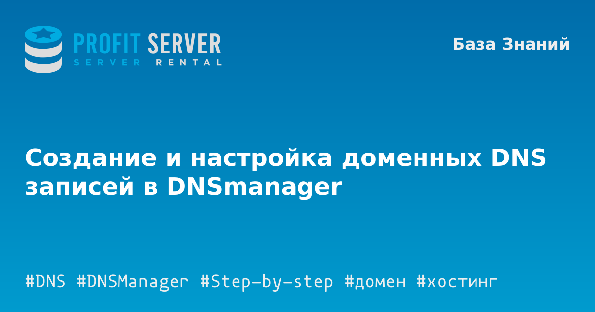 Создание и настройка доменных DNS записей в DNSmanager – ProfitServer